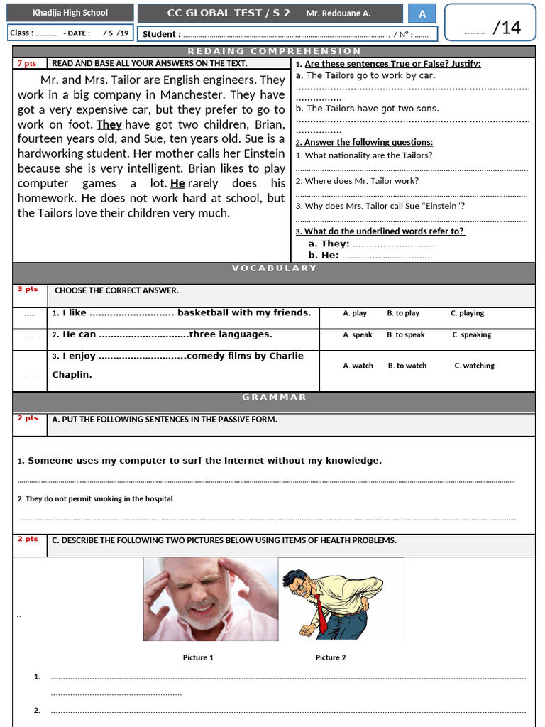 CC Global Test S2 2018 Tetouan | PDF | Psycholinguistics | Cognition
