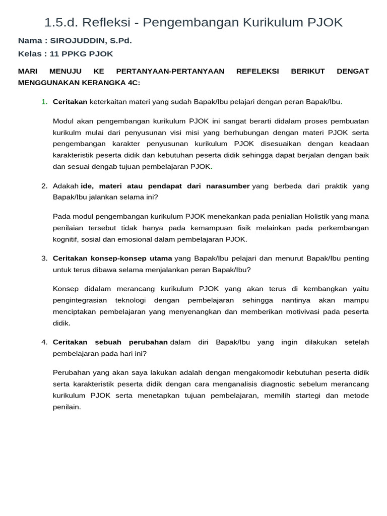 Refleksi Kurikulum PJOK | PDF | Karier & Perkembangan | Pengembangan Diri