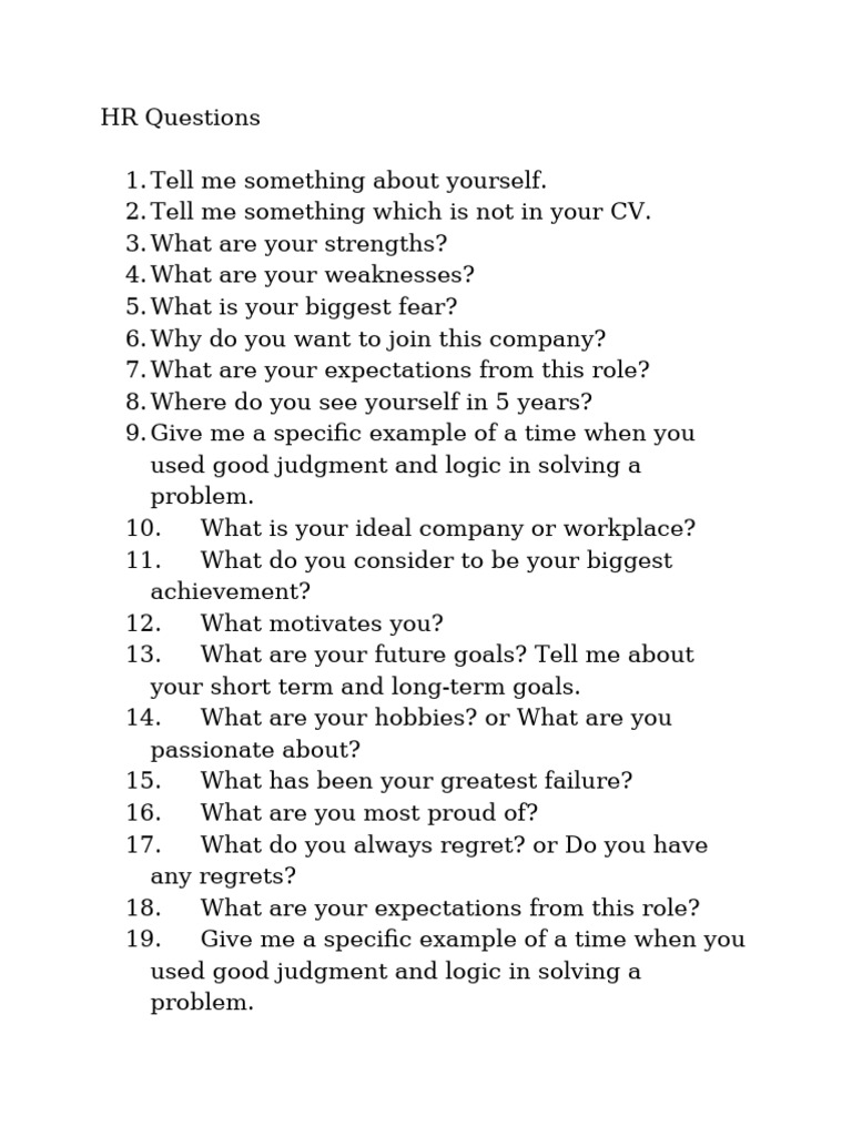 Essential HR Interview Questions Guide | PDF | Career & Growth | Business
