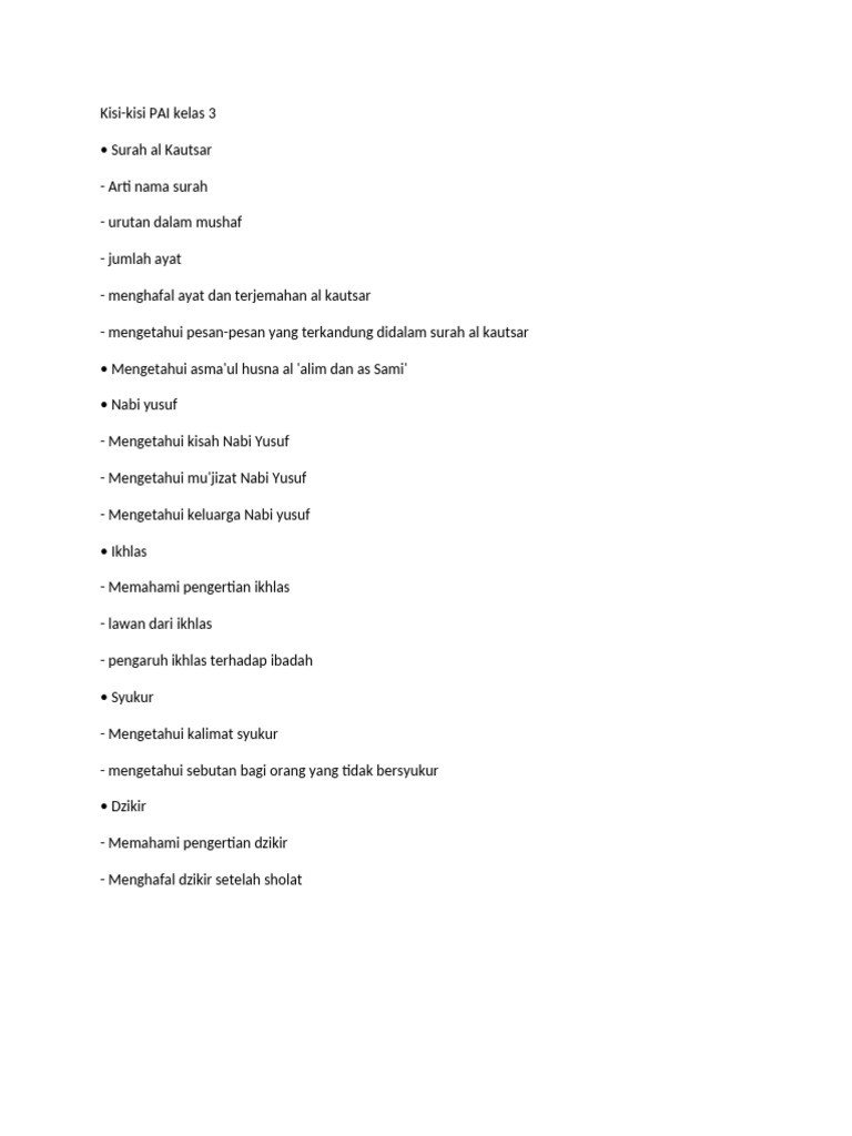 Kisi-Kisi PAI Kelas 3 | PDF