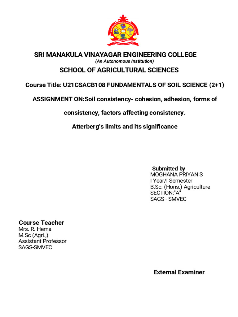 Sri Manakula Vinayagar Engineering College School of Agricultural ...