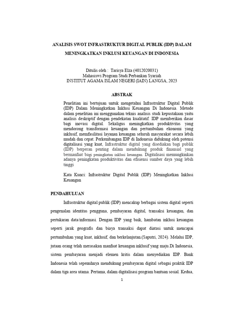 Analisis Swot Infrastruktur Digital Publik - Idp - Dalam Meningkatkan ...