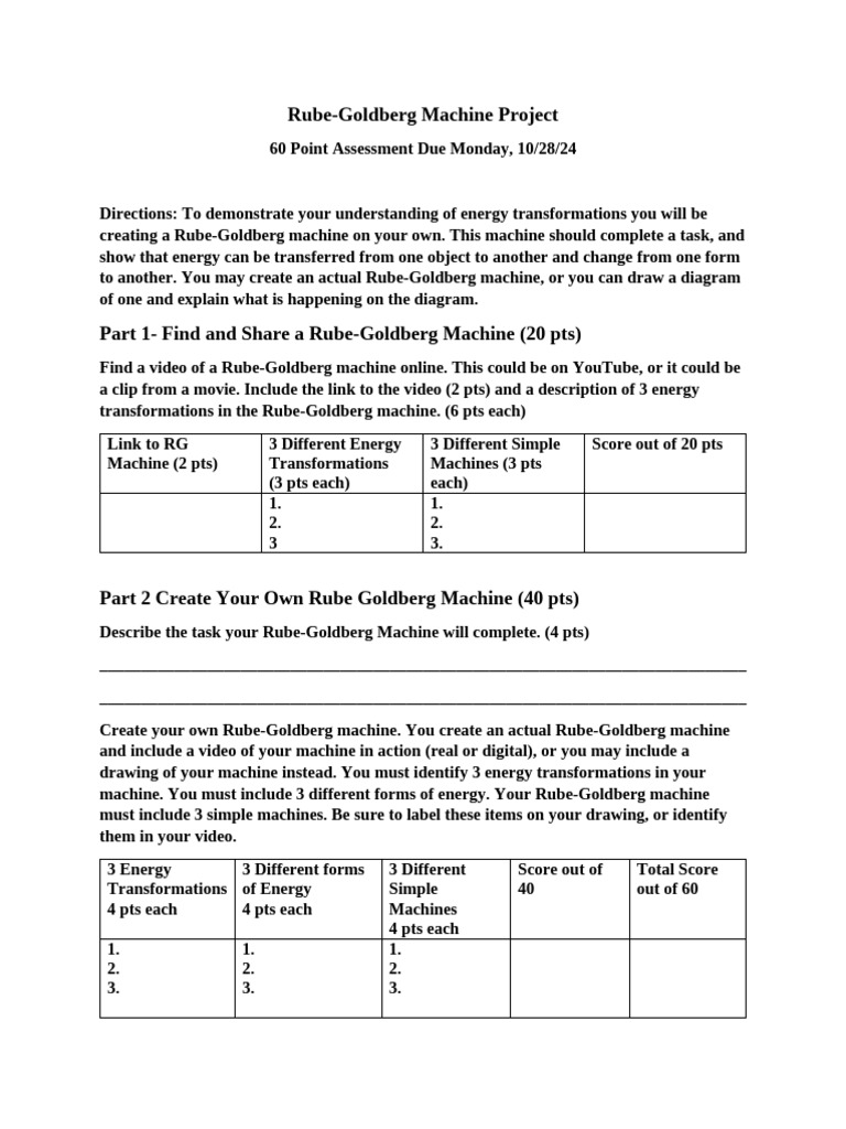 Rube-Goldberg Machine Project Guide | PDF