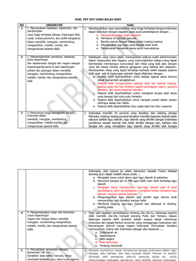 1 Soal Try Out Guru Kelas SD05 - Katasandi Sibimon | PDF