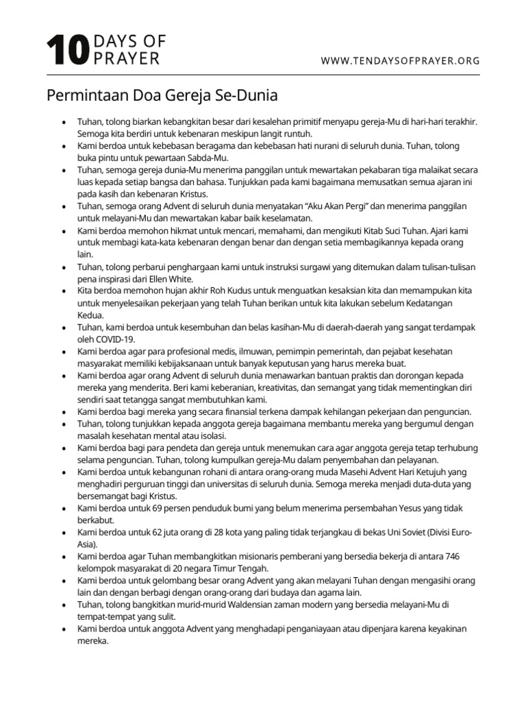 G Permintaan Doa Gereja Sedunia 10 Hari 2023 | PDF | Agama & Spiritualitas | Gaya Hidup