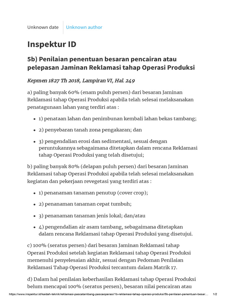 5b Penilaian Penentuan Besaran Pencairan Atau Pelepasan Jaminan Reklamasi | PDF