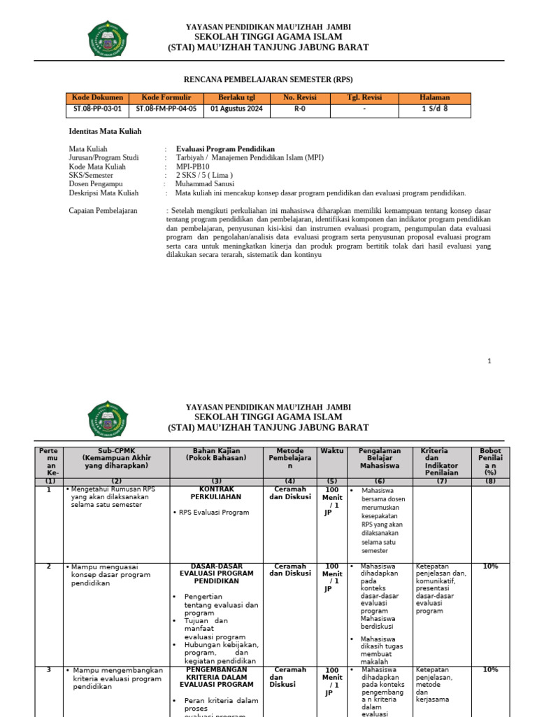 Ok Evaluasi Program Pendidikan | PDF