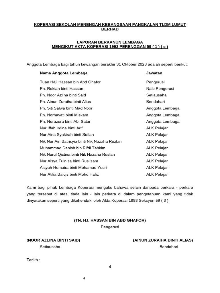 Koperasi Sekolah Menengah Kebangsaan Pangkalan TLD | PDF