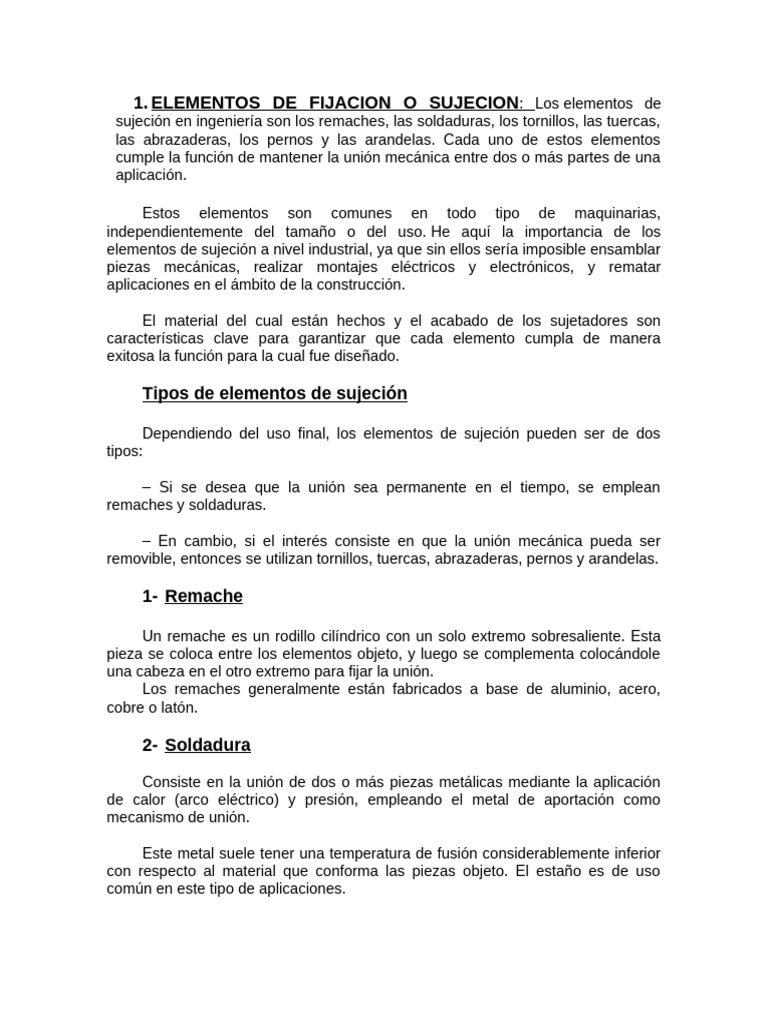 Elementos de Sujeción en Ingeniería | PDF | Tornillo | Remache