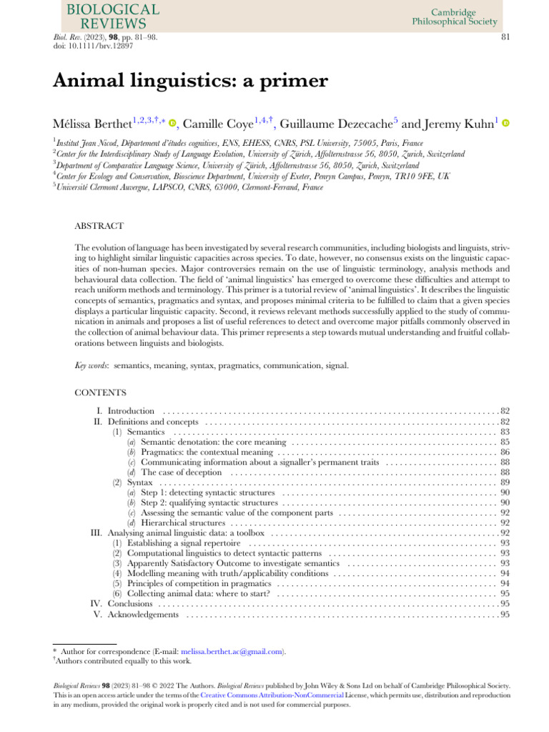 Animal Linguistics: Key Concepts and Methods | PDF | Linguistics ...