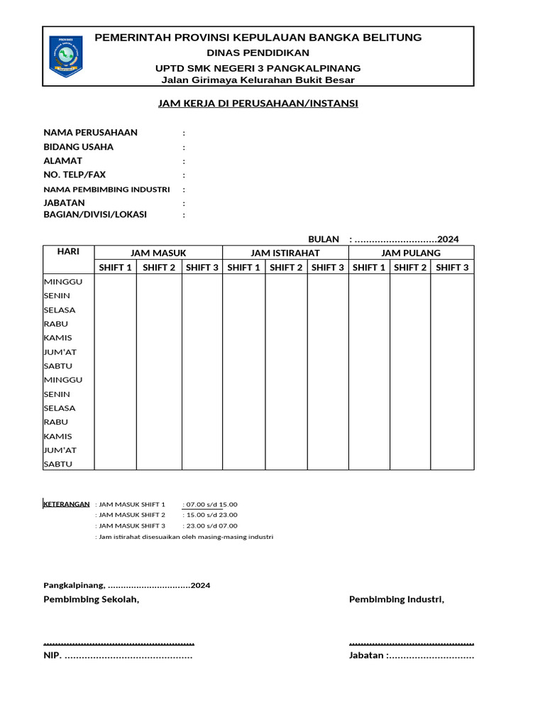Format Jam Kerja Diindustri 2024 | PDF | Teknologi & Rekayasa