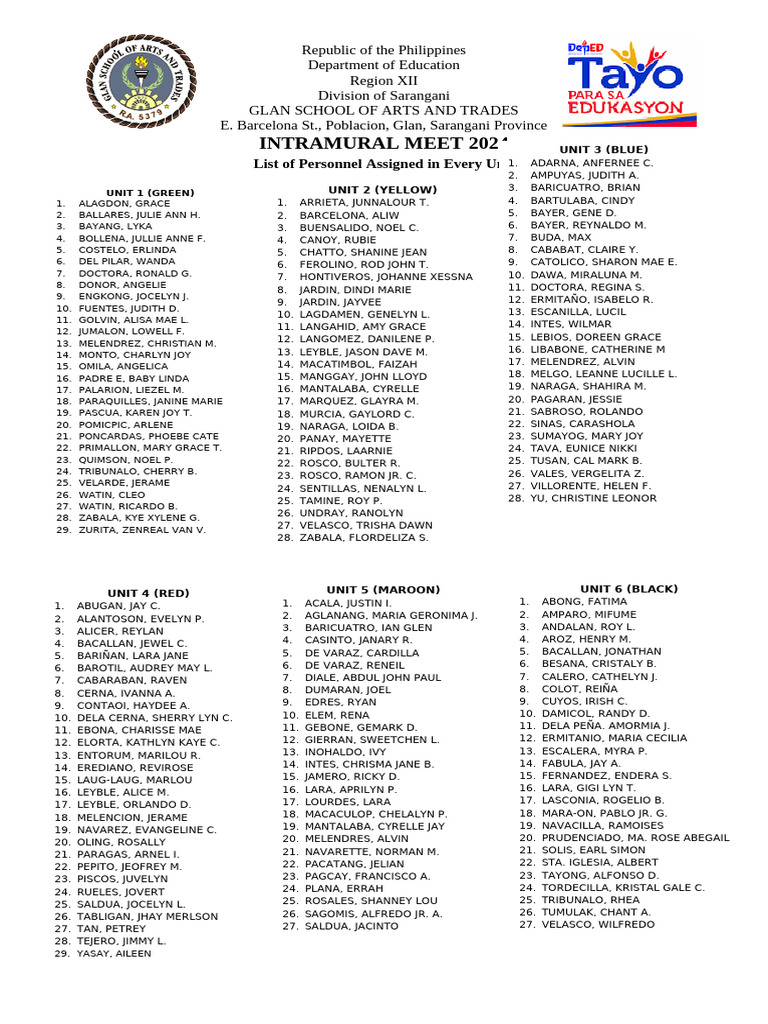 Final Units and Committees INTRAMURAL 2024 | PDF