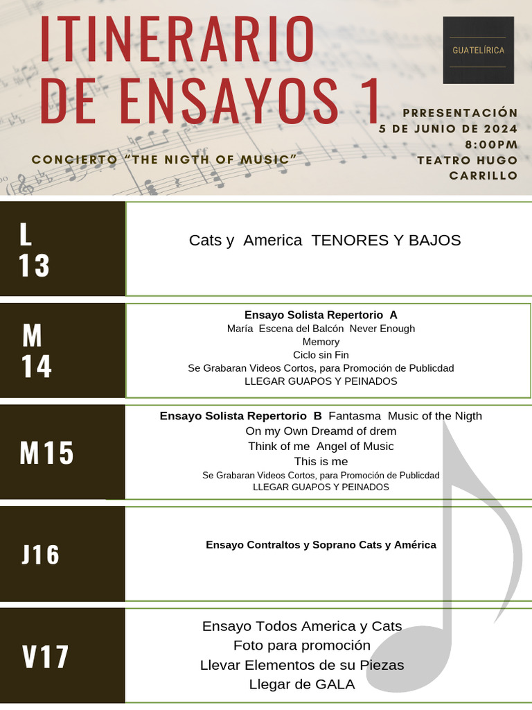 Itinerario de Semanas de Ensayos | PDF | Arte
