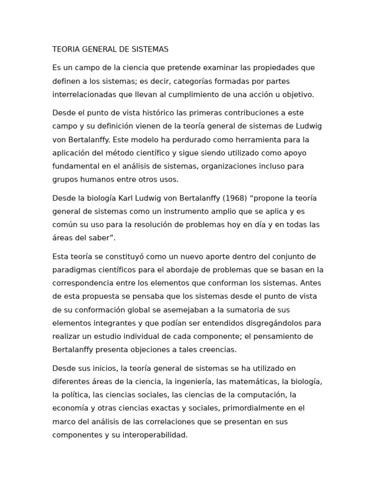 TEORIA GENERAL DE SISTEMAS | PDF | Sistema | Teoría de sistemas