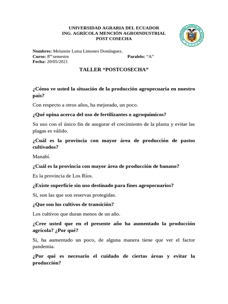 Taller de Postcosecha | PDF