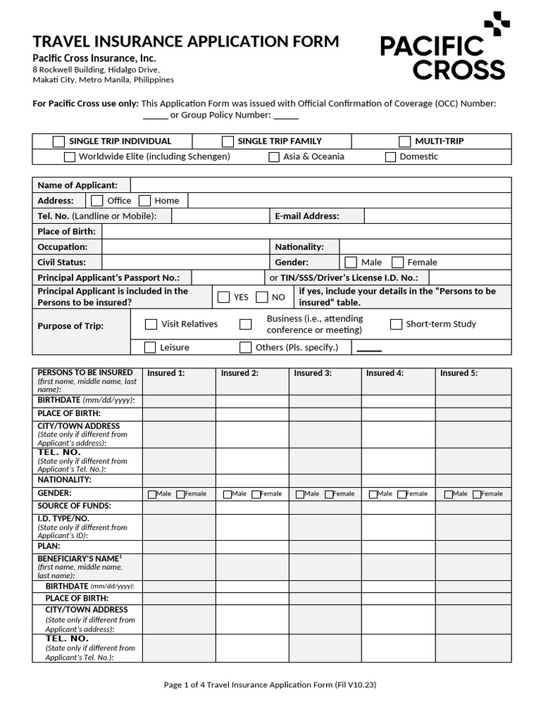 Travel Application Form A42024 02 February 06 | PDF | Insurance ...