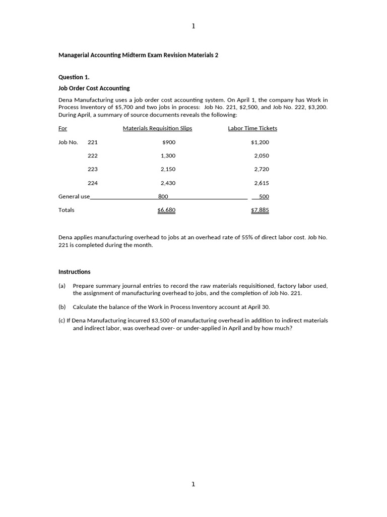 Managerial Accounting Exam Study Guide | PDF | Accounting | Economies