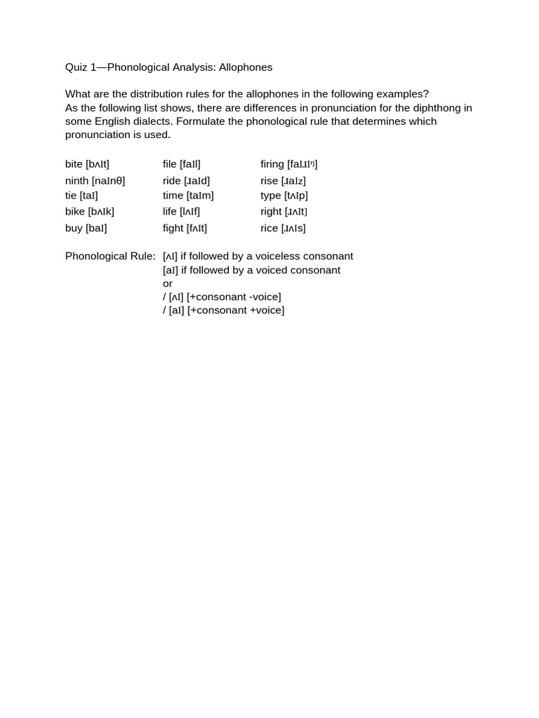 Allophones in English Diphthongs Analysis | PDF