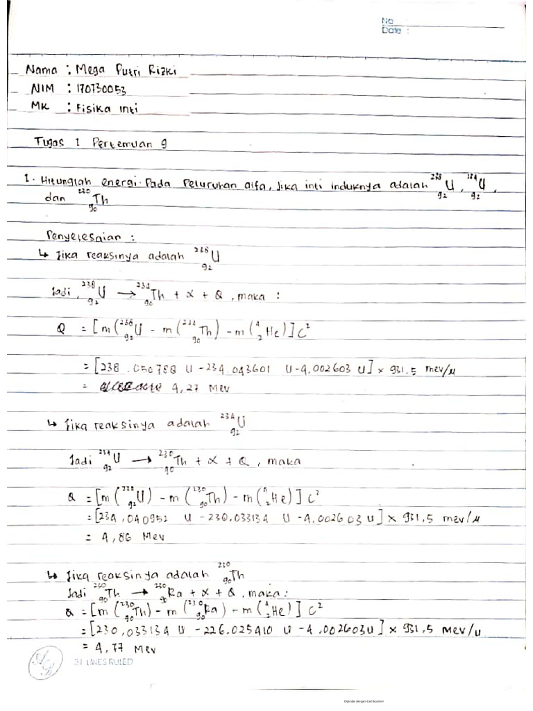 Tugas 1 Fisika Inti Mega Putri Rizki | PDF