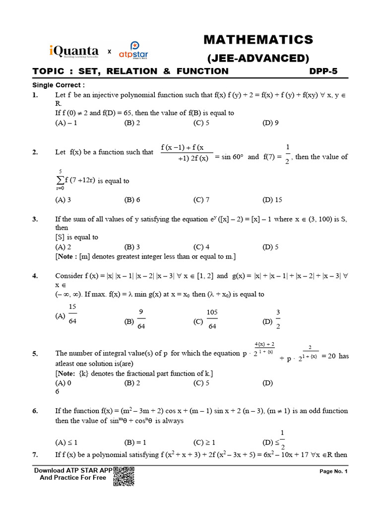 Maths Set Relation And Functionb Pdf Function Mathematics 9557