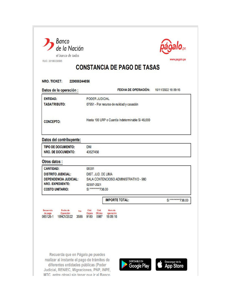 Constancias de Pagos de Tasas Judiciales 2022 Caso Yamile | PDF