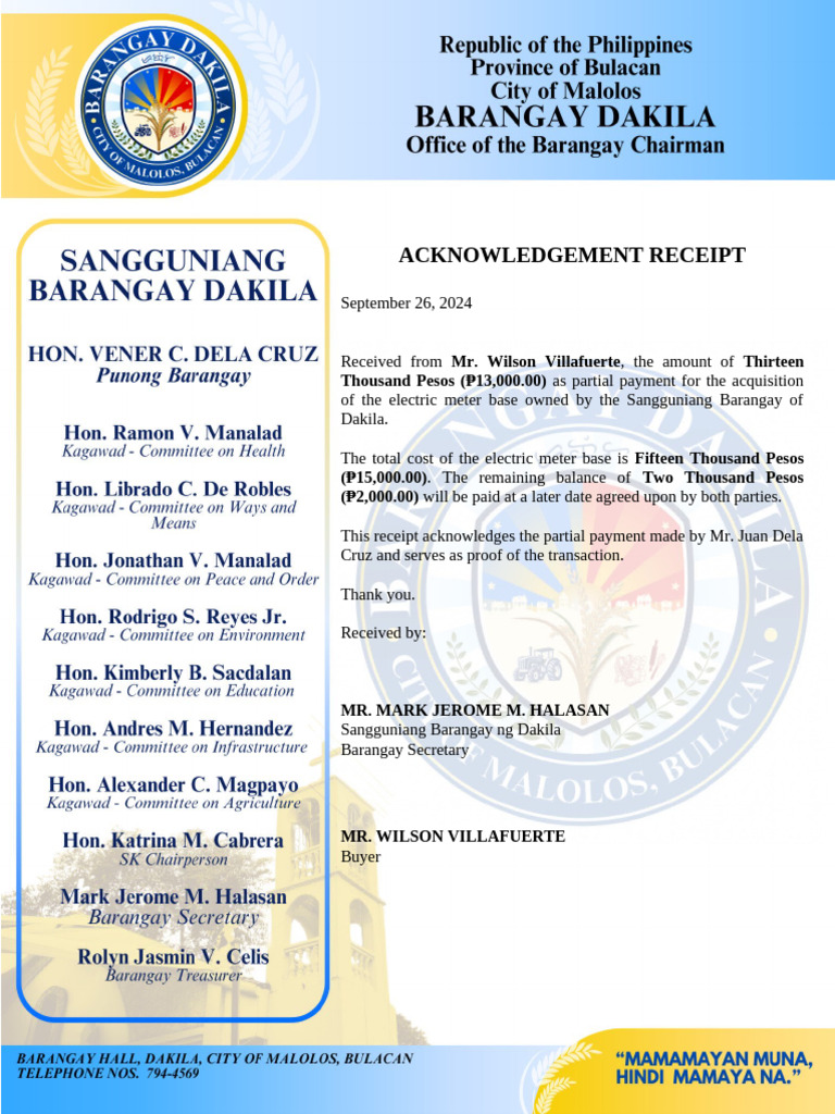 Acknoledgement Receipt (Meterbase) | PDF