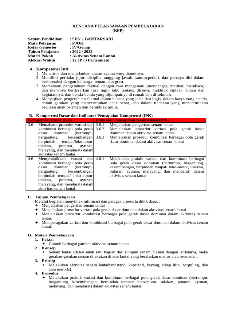 RPP. 3.6 Senam Lantai | PDF