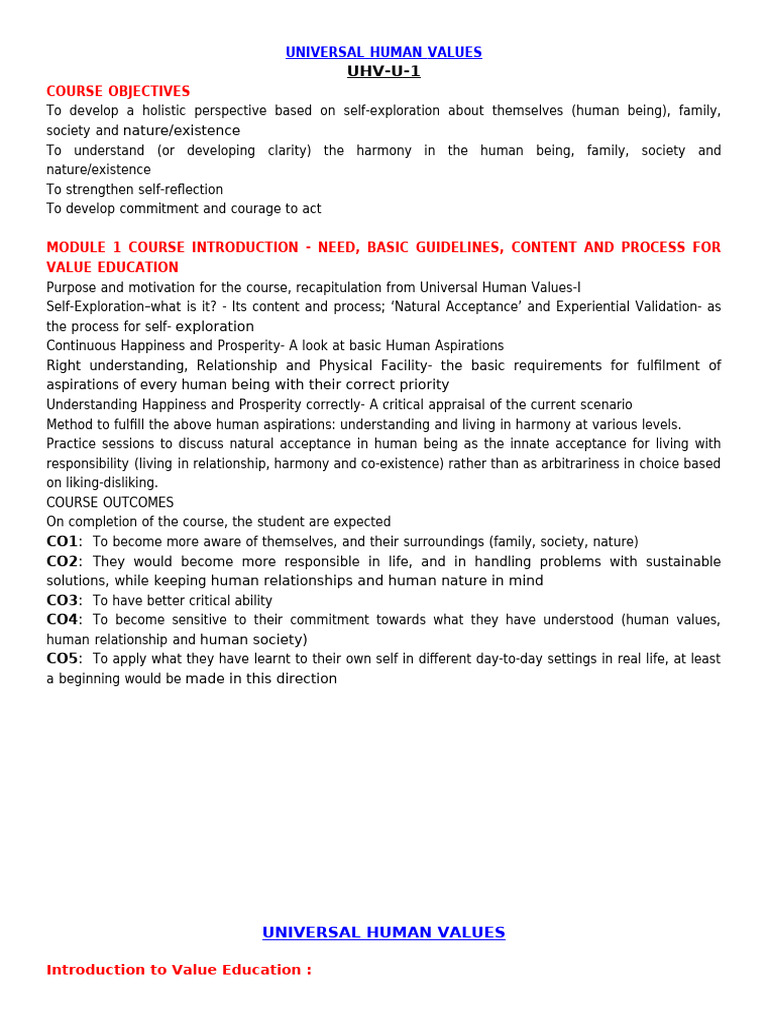 UHV U-1 | PDF | Happiness | Contentment