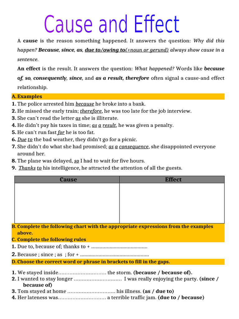 Cause and Effect Fun Activities Games Grammar Drills - 119321 | PDF ...