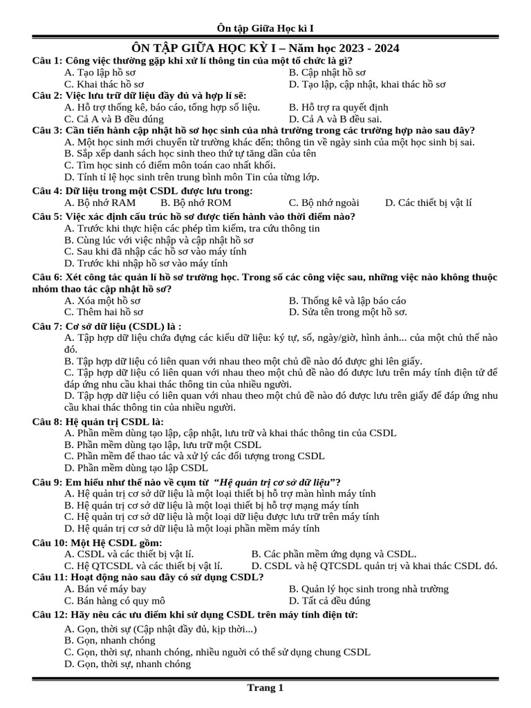 KHOI 12_DE CUONG GIUA HK1 2 | PDF