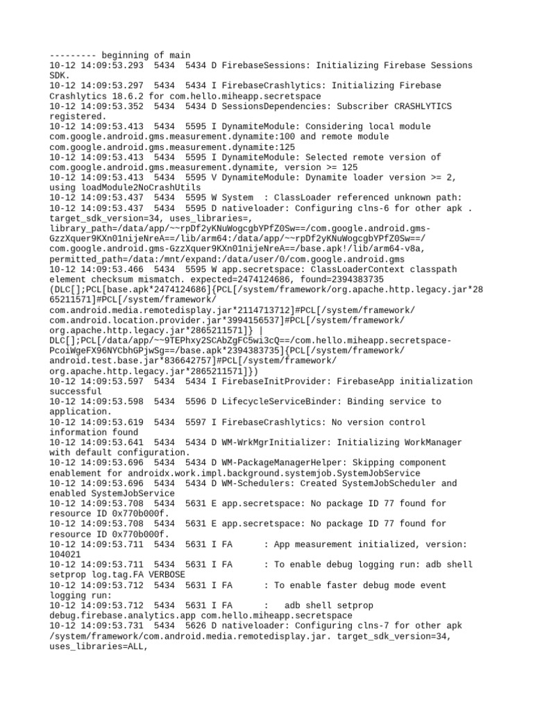 Com - Hello.miheapp - Secretspace Logcat | PDF | Software | Operating System Technology