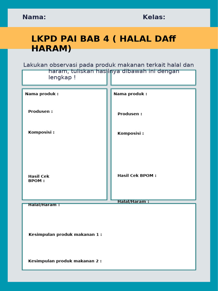 LKPD Kelas 6 - Observasi Produk Halal Dan Haram | PDF