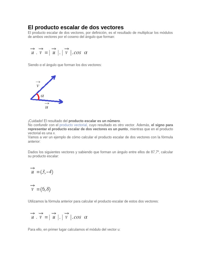 El producto escalar de dos vectores | PDF | Vector Euclidiano | Escalar (Matemáticas)
