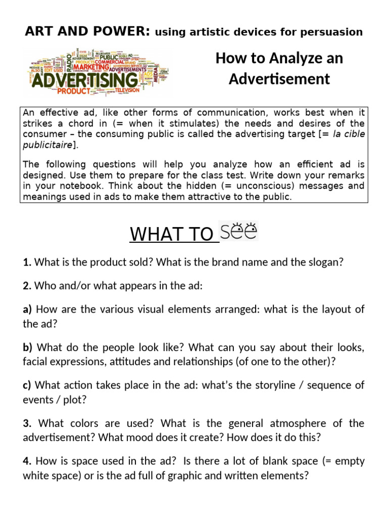 How To Analyze An Advertisement - Copie Élève | PDF