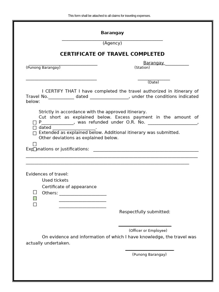 Certificate of Travel Completed | PDF