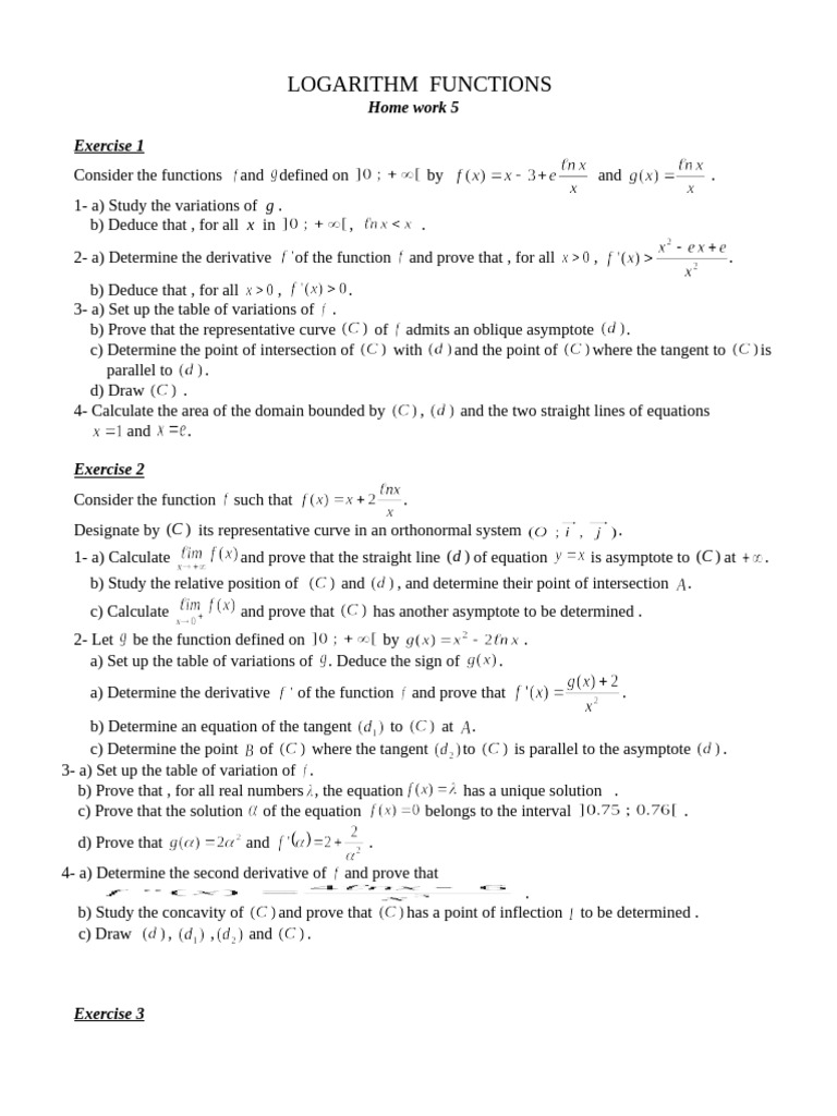 Logarithm Home Work 5 | PDF | Asymptote | Derivative
