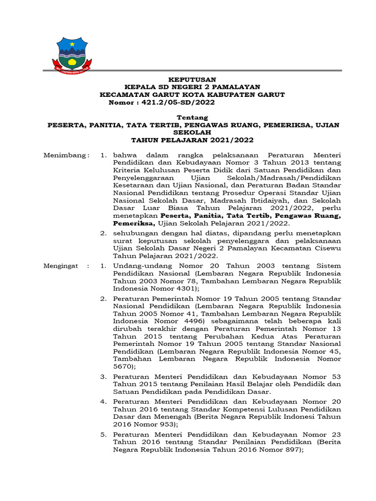 SK Peserta, Panitia, Tata Tertib, Pengawas Ruang, Pemeriksa | PDF