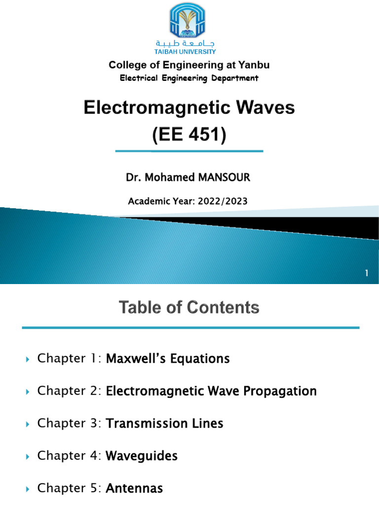 Course EE 451 | PDF | Electromagnetic Induction | Waves Course EE 451 | PDF | Electromagnetic Induction | Waves