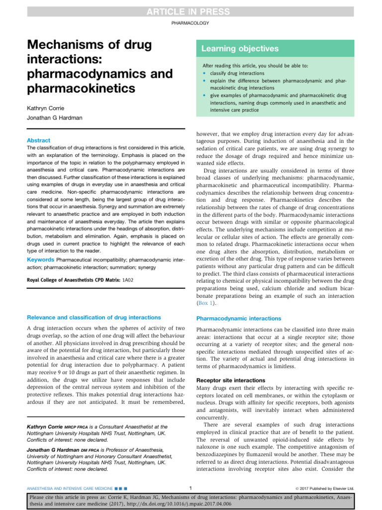 Mechanisms of Drug Interactions | PDF | Norepinephrine | Acetylcholine