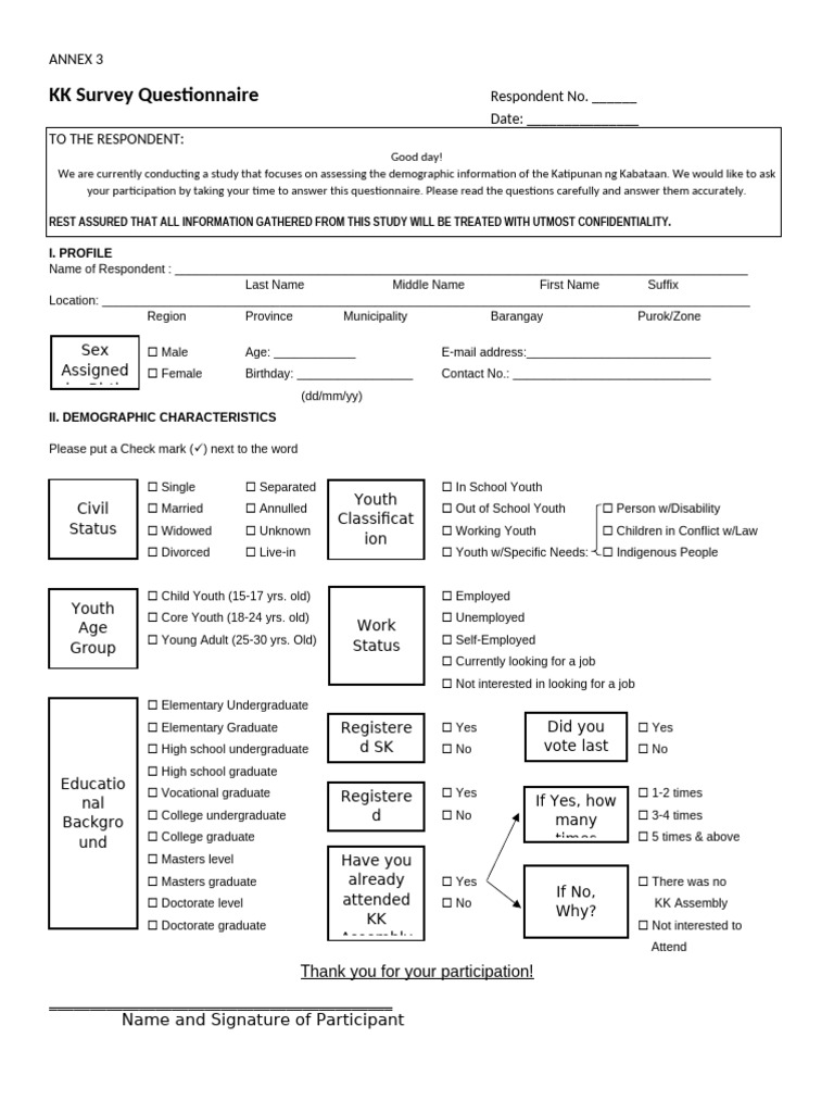 Annex 3.KK Questionnaire | PDF