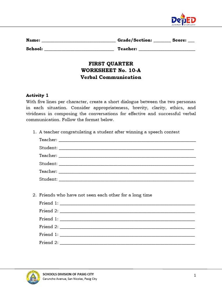 Grade 1 Verbal Communication Worksheets | PDF | Communication ...