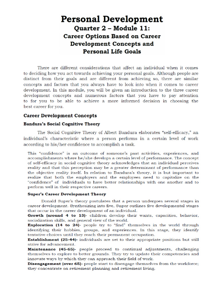 Module 11 Career Options Based On Career Development Concepts and ...