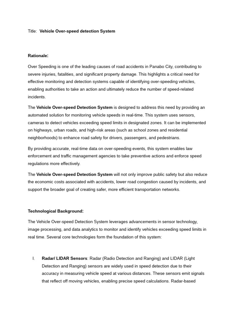 Vehicle Over-Speed Detection System | PDF | Internet Of Things | Speed Limit