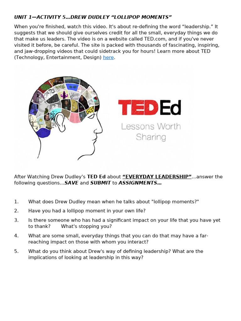 Unit 1-Activity 5 Drew Dudley "Lollipop Moments" | PDF | Career & Growth
