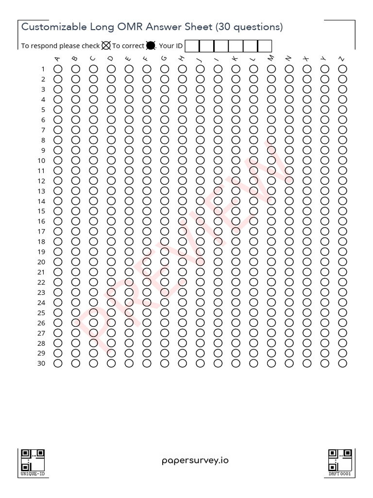 Customizable OMR Answer Sheet (30 Questions) (PaperSurvey - Io) | PDF