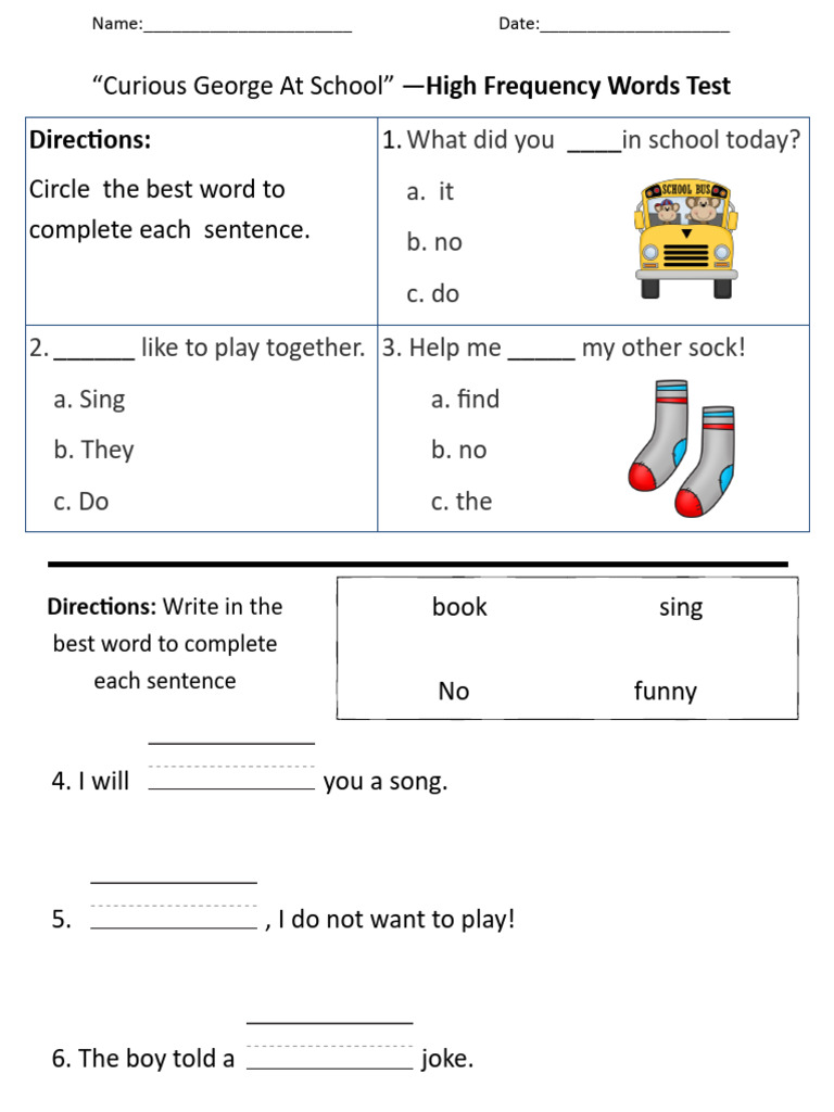 Curious George School Worksheets | PDF
