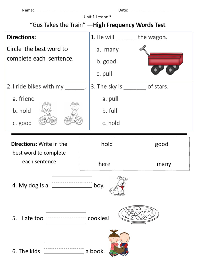 Gus Takes the Train Comprehension Test | PDF