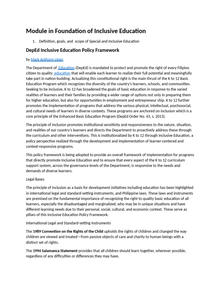 Module in Foundation of Inclusive Education | PDF | Individualized ...