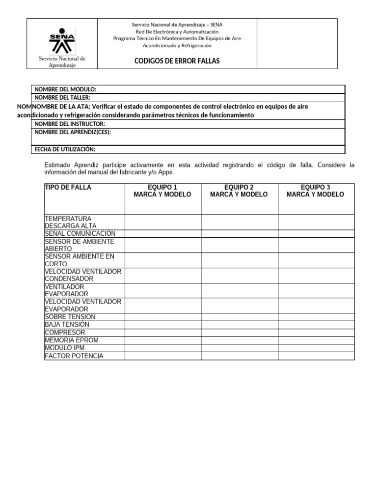 Anexo 2. Códigos de Error Fallas | PDF | Negocios | Tecnología