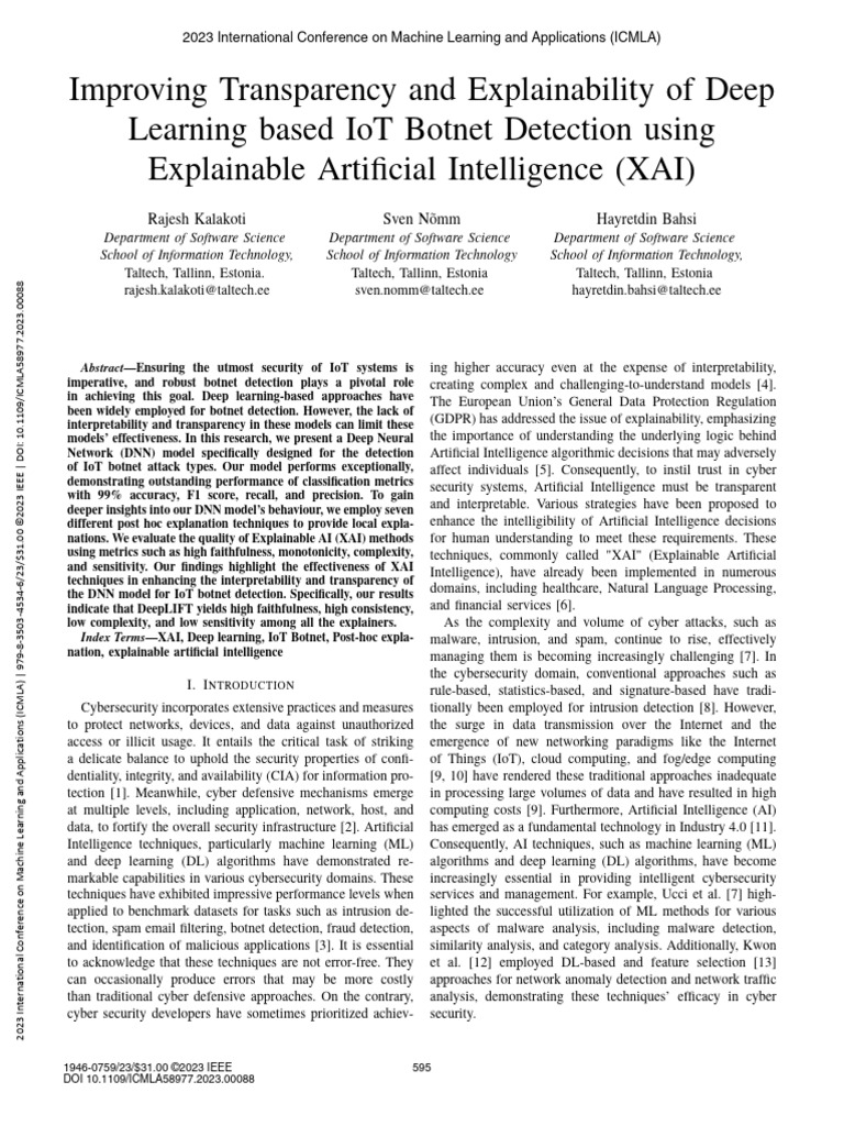 Improving Transparency and Explainability of Deep Learning Based IoT Botnet Detection Using ...